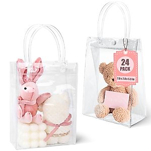 VGOODALL 24PCS Clear Gift Bags with Handle, Plastic Bags Gift Bags Thickened PVC Goodie Bags for Wedding Birthday Baby Shower Party Favor(5.9"x2.8"x7.9")