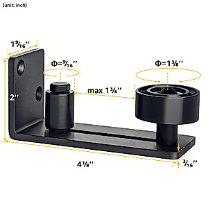 LDB_Building Black Flush Bottom Design Floor Guide for Sliding Barn Door, Non Scratch Wall Mount System with Ball Bearing Wheels