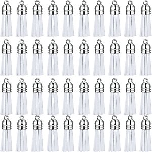 200 Pieces Keychain Tassels Faux Suede Leather Tassel Pendants Keychain Decoration Tassels with Loop for DIY Crafts Making Supplies (White)