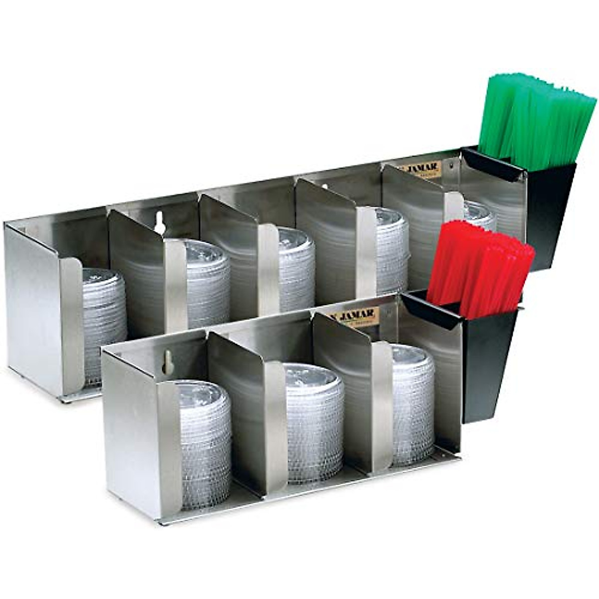 San Jamar Lid Organizer with Adjustable Dividers for Restaurants and Fast Food, Plastic, 14.5 Inches, Silver