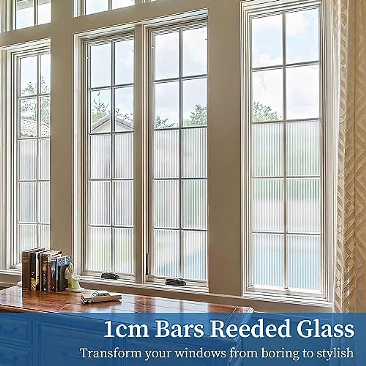 FEOMOS Reeded Glass Film, Window Privacy Film, 3D Glass Decals Film, Decorative Film for Window Door Cabinet Non Adhesive Anti UV 17.7 x 78.7 inches