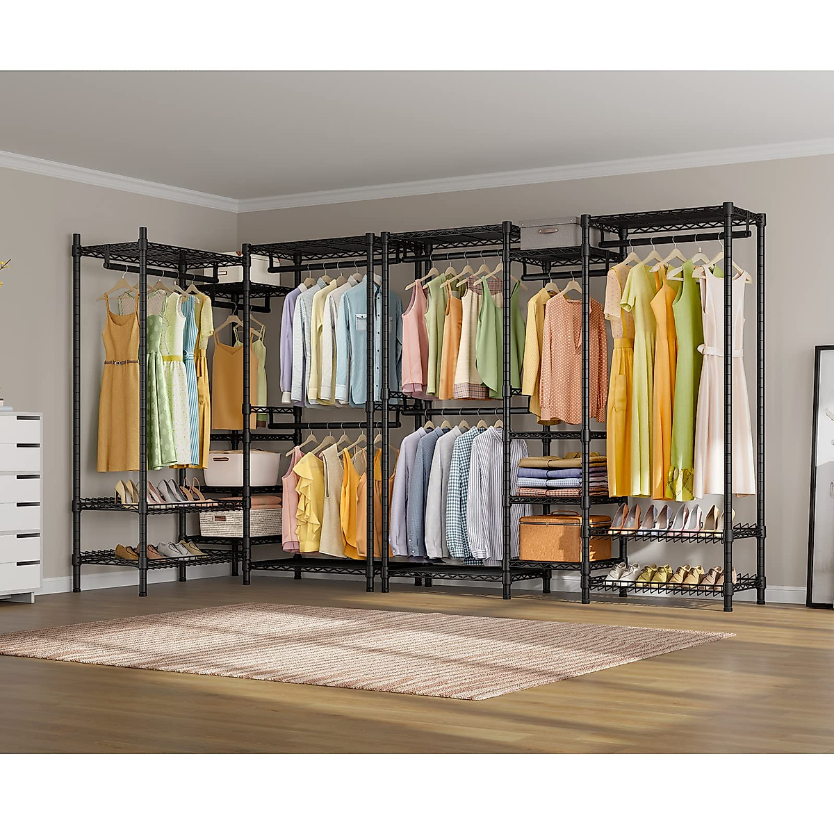 VIPEK L8i Basic Heavy Duty Garment Rack L-Shaped Wardrobe Space-Saving Corner Closet with Hanging Rod and Adjustable Shelves Freestanding Clothes Rack for Small Space, Black