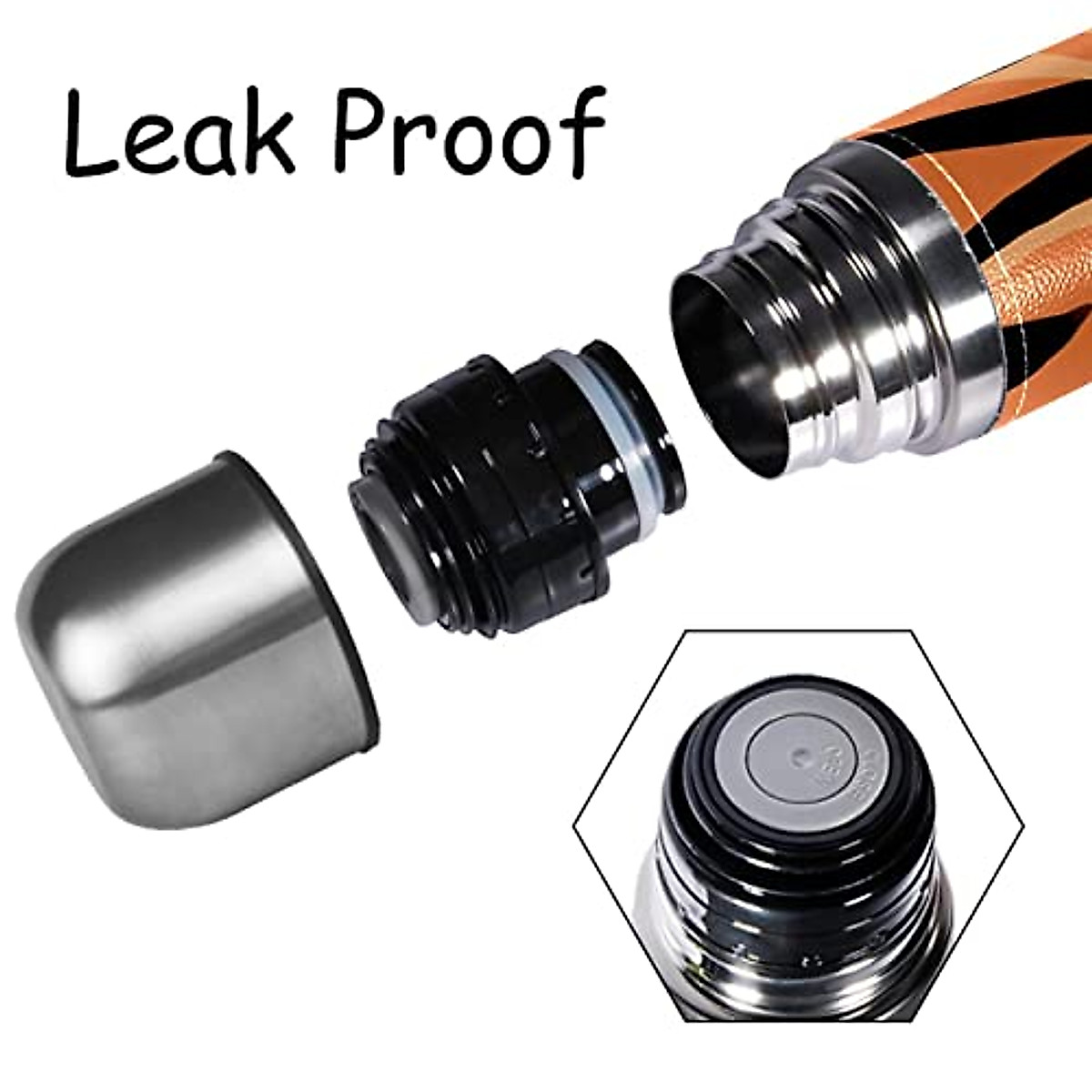 Stainless Steel Leather Vacuum Insulated Mug Tiger Texture Thermos Water Bottle for Hot and Cold Drinks Kids Adults 16 Oz