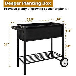 Koutemie Outdoor Raised Planter Box with Legs for Gardening, Elevated DIY Garden Bed Cart on Wheels for Vegetables Flower Tomato Herb Plant, Black