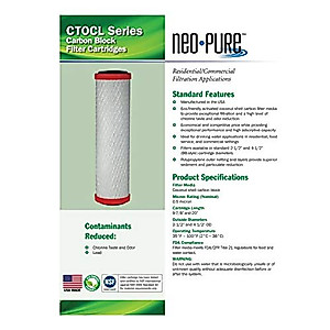 Neo-Pure CTOCL-2510 9-7/8" x 2-1/2" Coconut Shell Carbon Block Filter 0.5 micron - Single