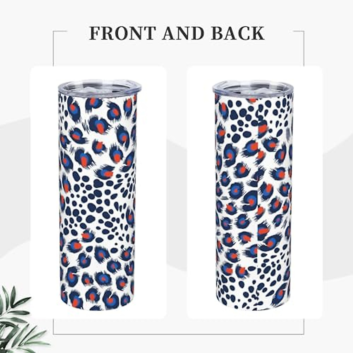 AFHYZY 20 oz Skinny Tumbler Reusable Coffee Travel Mug with Lids and Straws, Insulated Coffee Cups 20oz Stainless Steel Water Bottles Leak Proof for Women, Office, Sports - Leopard