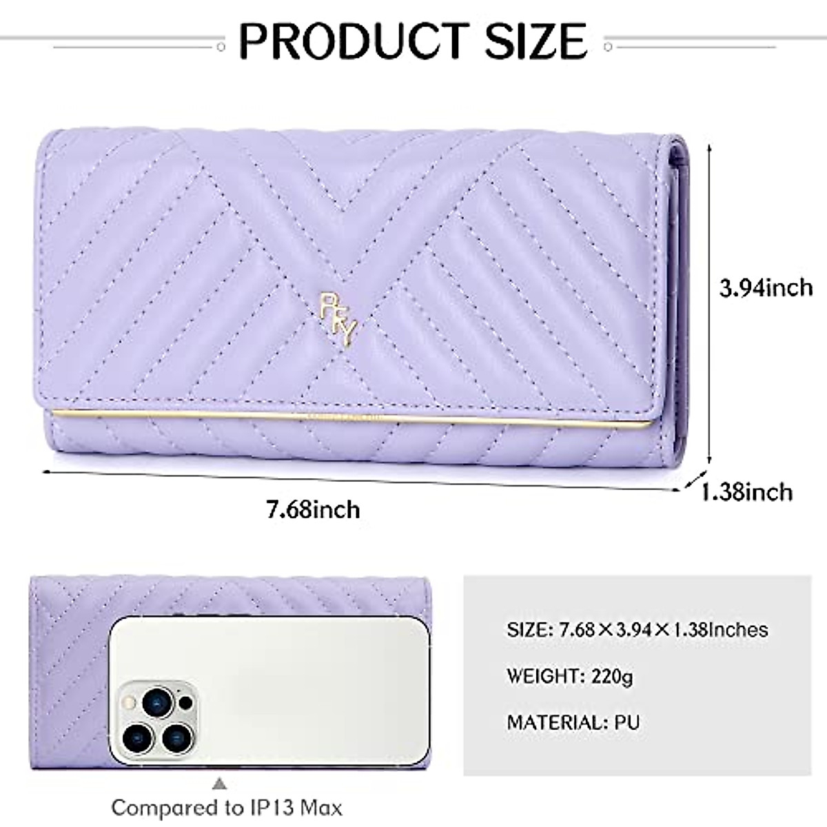 FEITH&FELLY Women's Wallet Large Capacity PU Leather Ladies Long Clutch Trifold Card Holder Travel Purse