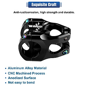 X AUTOHAUX CNC Aluminum Alloy 35mm Mountain Bike Stem for Most Bicycle Road Bike Mountain Bike Cycling Handlebar Accessories Black for 1-1/8 Steer Tube 31.8mm Handlebar