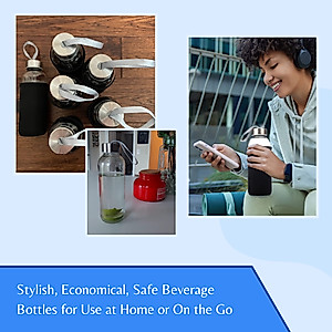 SureSave Glass Water Bottles with Stainless Steel Lids and Sleeves | 16 Oz Reusable Glass Bottles with Carrying Loop for Eco-Friendly Travel Drinks and Beverages (12 Pack)