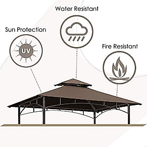 CoastShade 8 x 5 Grill BBQ Gazebo Double Tiered Replacement Canopy Roof Outdoor Barbecue Gazebo Tent Roof Top,Brown