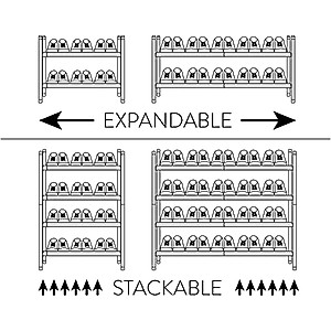 J&V TEXTILES Telescoping Stackable/Expandable Free Standing Shoe Rack, 2-Tier Holds Up To 10-Pair (Black)