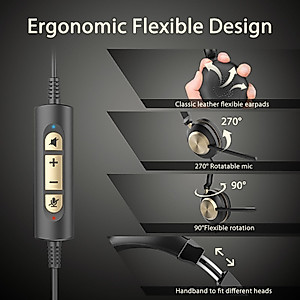 USB Headset with Microphone for PC, Wired headset with Noise Cancelling Mic, in-line Controls Volume & Mute Button, Computer Headset for Work from Home/Office/ Call center/Online Class/Zoom/Teams