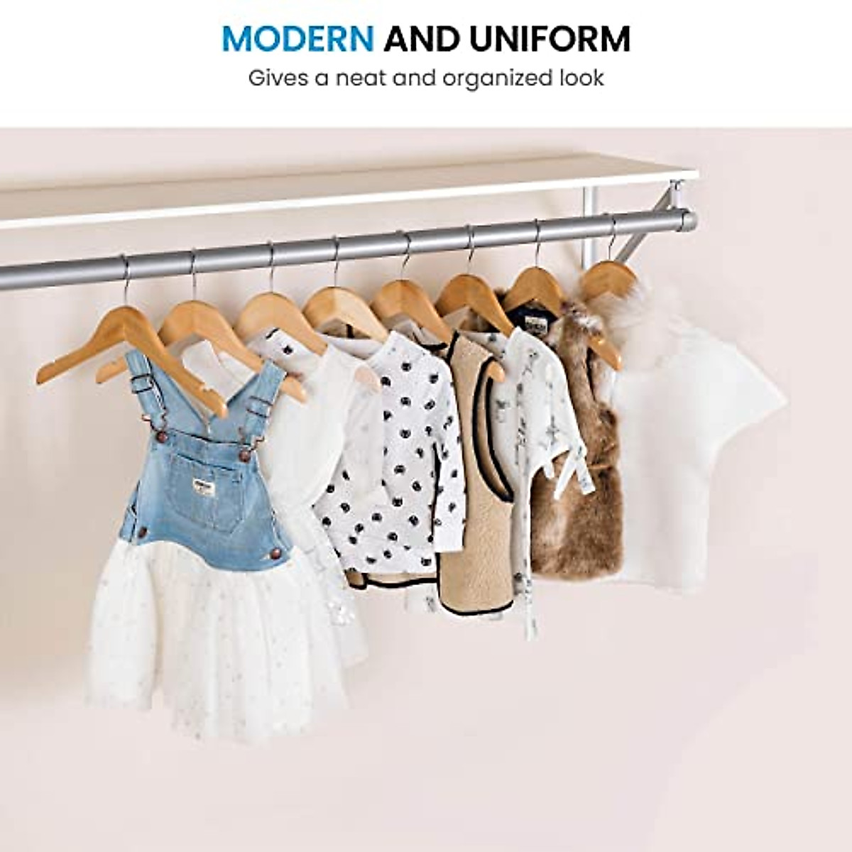 High-Grade Wooden Childrens/Kids Hangers (10 Pack) Smooth & Durable Wood Baby Hangers/Nursery Hangers - 12.5 Inch - Space Saving, 360° Hook & Cut Notches- Great Toddler Hanger for Dress Skirts Pants