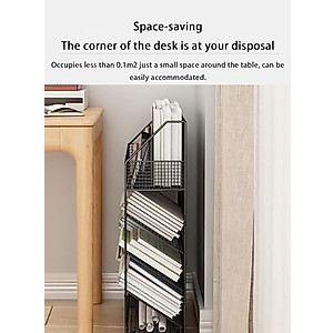 EFLALYHG Desktop Organizer and Accessories, Office Book Trolley with Universal Wheels, Multifunctional Metal Rolling Book Shelf for Classroom, Bookcase for Study Room,Black