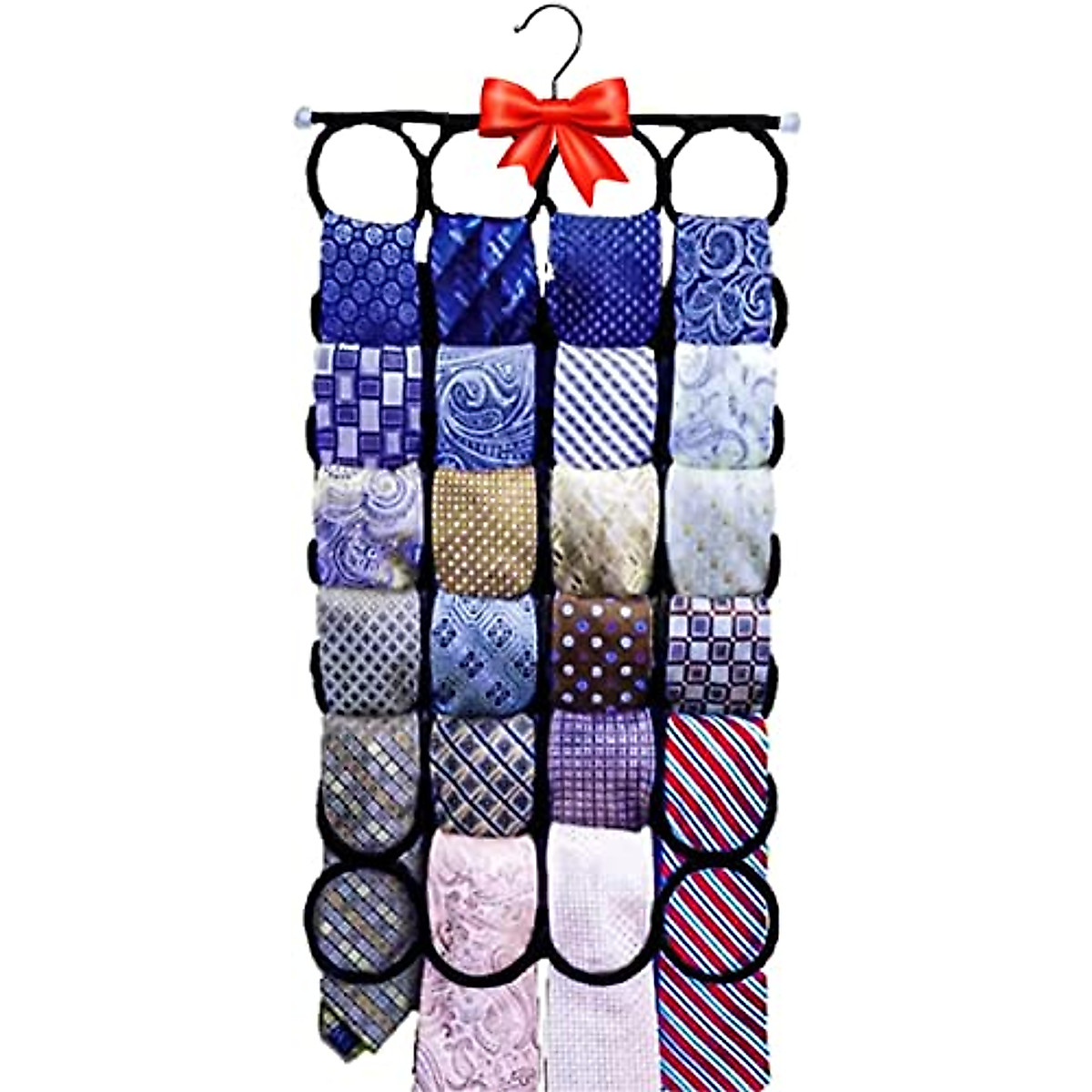 Scarf Hanger ~ Multiple Purpose Holder for Closet ~ Clutter Removing and Space-Saving Hanger for Scarves, Shawl, Belts & Accessories ~ Scarf Hanger 28 Rings (Black)