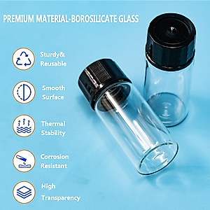 PEKYBIO Clear Glass Sample Vial, Liquid Sampling Sample Glass Bottle, 10ml(0.3OZ) Capacity, Sample Vial 22mm.I.D.* 52mm, 18-400 Thread Black Closed Top Screw Cap,PE Liner, Pack of 100