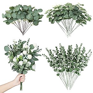 Giegxin 90 Pcs 3 Kinds Mixed Eucalyptus Leaves Stems Bulk Artificial Silver Dollar Leaves Picks Dried Eucalyptus Bundle Faux Spray for Wedding Vase Bouquet Floral Arrangement (Green)