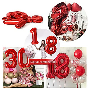 Red 30 Number Balloons Big Giant Foil Balloon for 30th Birthday Party Decorations 40 Inch