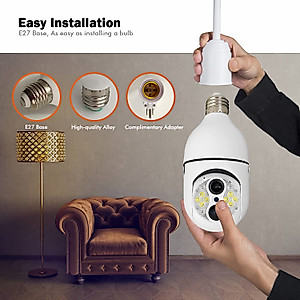 10X Hybrid Zoom Light Bulb Security Camera, 2MP Light Socket Security Camera Outdoor Indoor, Wireless WiFi Home Security Cameras, Full Color Night Vision, Two-Way Dialogue, Motion Tracking