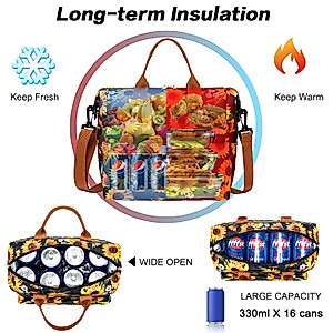 Idle Hippo Insulated Lunch Bag Large Lunch Box Container with Multi-Pockets Leakproof Cooler Tote Bag with Adjustable Shoulder Strap for Adult Men Women Work Office Picnic-Sunflowers