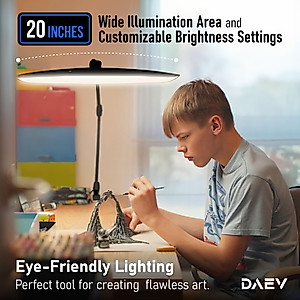 LED Desk Lamp with Clamp - DAEV – 2,200 Lumen 20" CCT Swing Arm Desk Light- 182 LEDs Adjustable from 300K to 6500K – Task, and Work Lamp for Nail Techs, Hobbyists, Artists, and Crafters, Black