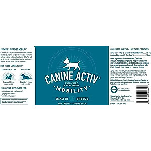 CANINE ACTIV Dog Joint Pain Relief Activity-Induced Capsules, Dog Joint Supplement Small Breed, Hip and Joint Supplement for Dogs, Dog Joint Pills for Fast Relief from Activity-Induced Pain - 90 Ct