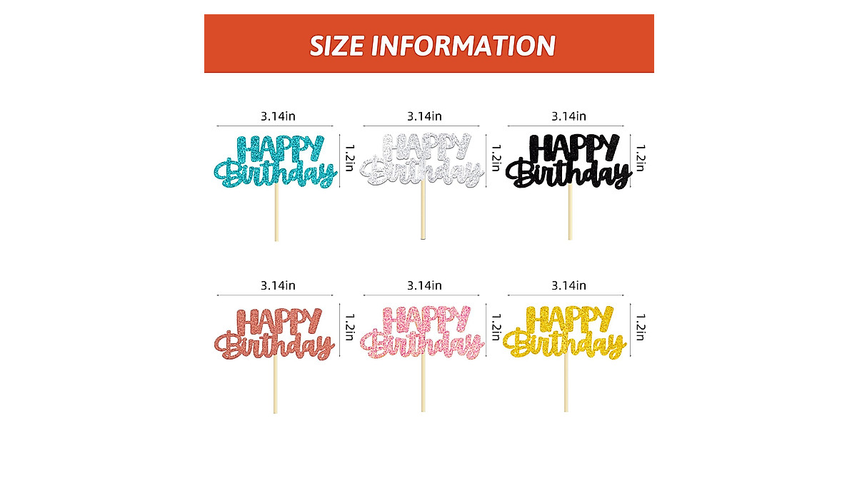 24 Glittery Happy Birthday Cupcake Toppers for Celebrations