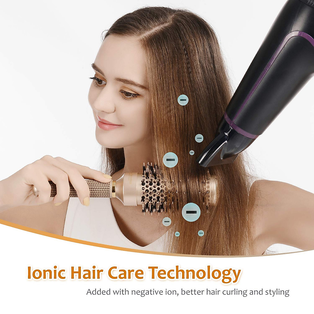 Nano Thermal Ceramic Round Hair Brush with Boar Bristles for Blow Drying and Styling by Sndyi - 2.9 Inch Barrel