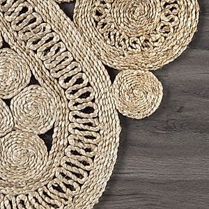 nuLOOM Bree Floral Braided Jute Area Rug, 6' Round, Natural