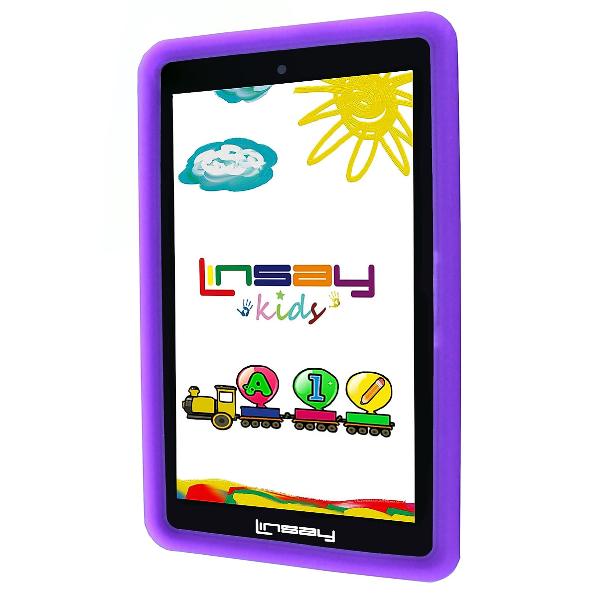 LINSAY 7" 2GB RAM 32GB Storage Android 12 Tablet with Purple Kids Defender Case, Pop Holder and Pen Stylus