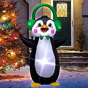 DROFELY 4 Foot Christmas Inflatable Penguin with Headphones Indoor Outdoor Decoration Christmas Yard Blow up -WM-07