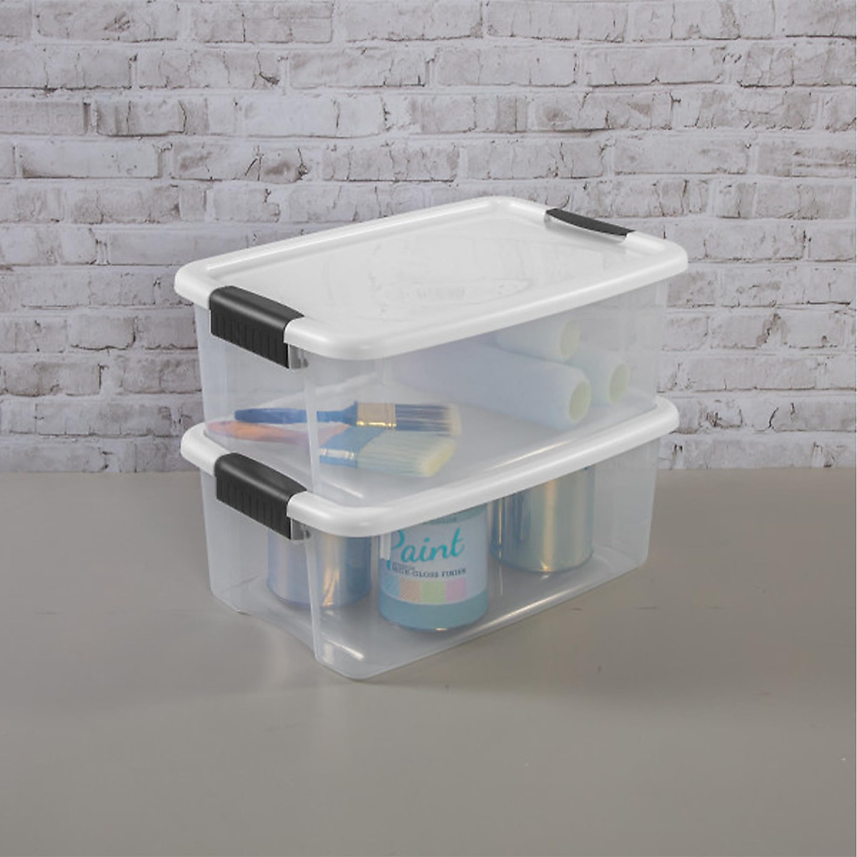Sterilite 18 Quart Clear Plastic Stackable Storage Container Bin Box Tote with White Latching Lid Organizing Solution for Home & Classroom, 6 Pack
