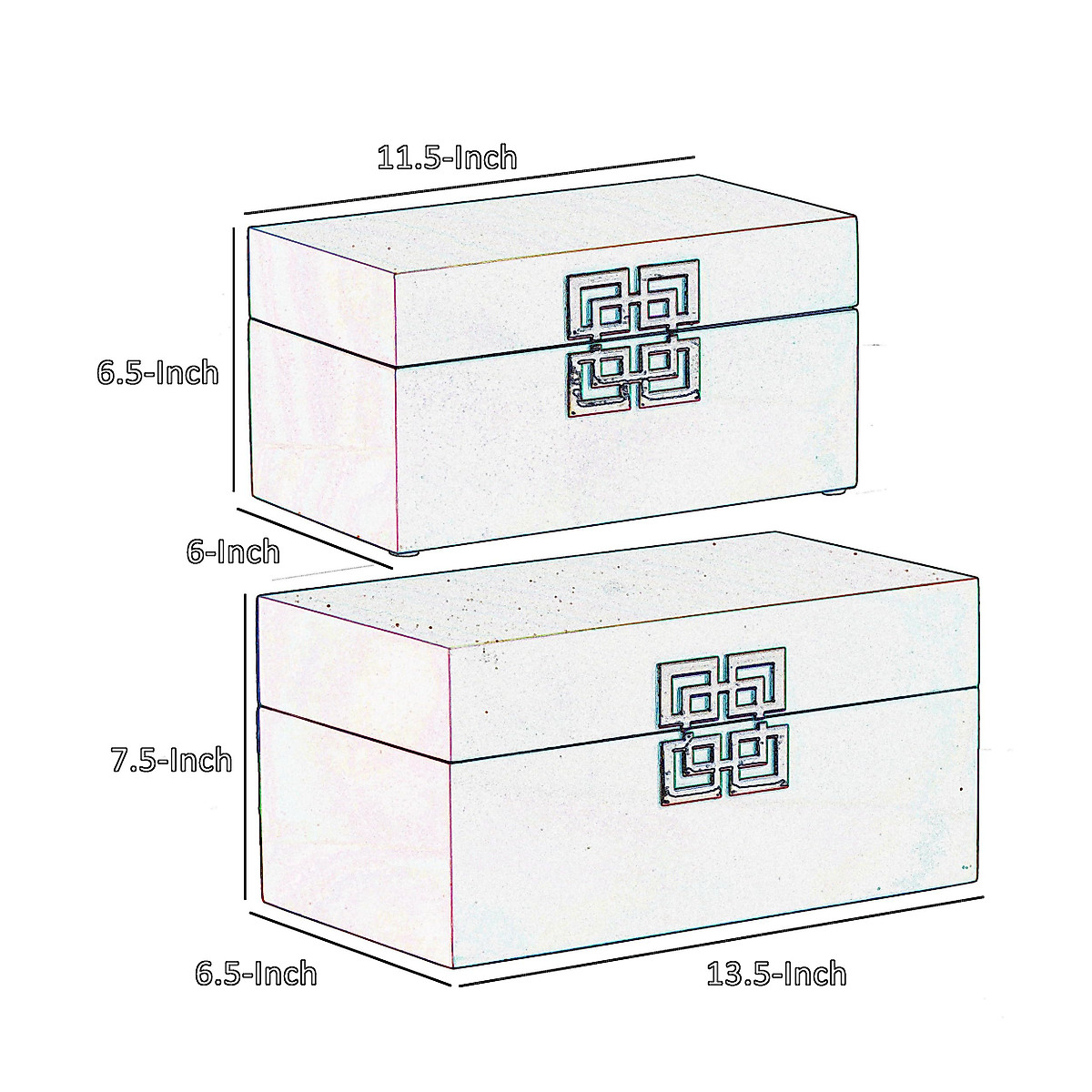 Benjara Neo 14, 11 Inch Set of 2 Decorative Boxes, Geometric Metal Accents, Orange