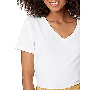 Amazon Essentials Women's Classic-Fit Short-Sleeve V-Neck T-Shirt, Pack of 2, Black/White, X-Large