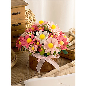 BAZIMA DIY Felt Flower Art Craft Kit, DIY Felt Daisy Pot Bonsai Kit, 33 Daisies,Floral Gifts,Beginner Craft Kit,Arrange Pre-Cut Felt Flowers and Foliage