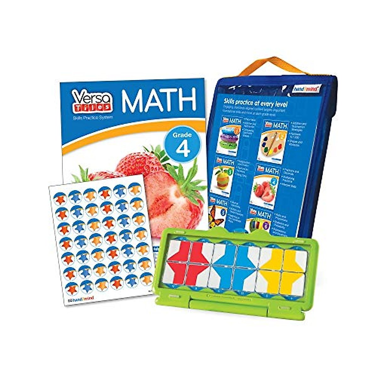 hand2mind VersaTiles Math Practice Take Along Set for Fourth Grade, Self-Checking Workbook System, 64 Pages with Case Included, Early Math, Math Books, 4th Grade Math Workbook, Homeshool Supplies