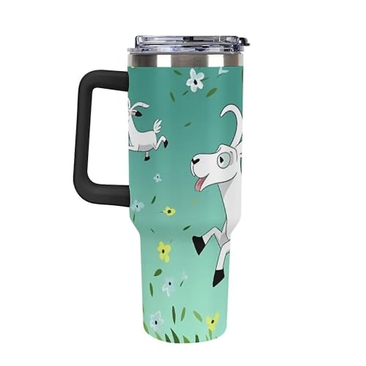 DWVSFJM Goat Frolic Insulated Tumbler 40 Oz Stainless Steel Double Wall Vacuum Travel Mug Large Capacity Car Cup Reusable Coffee Cup with Handle And Straw Lid Gifts Black
