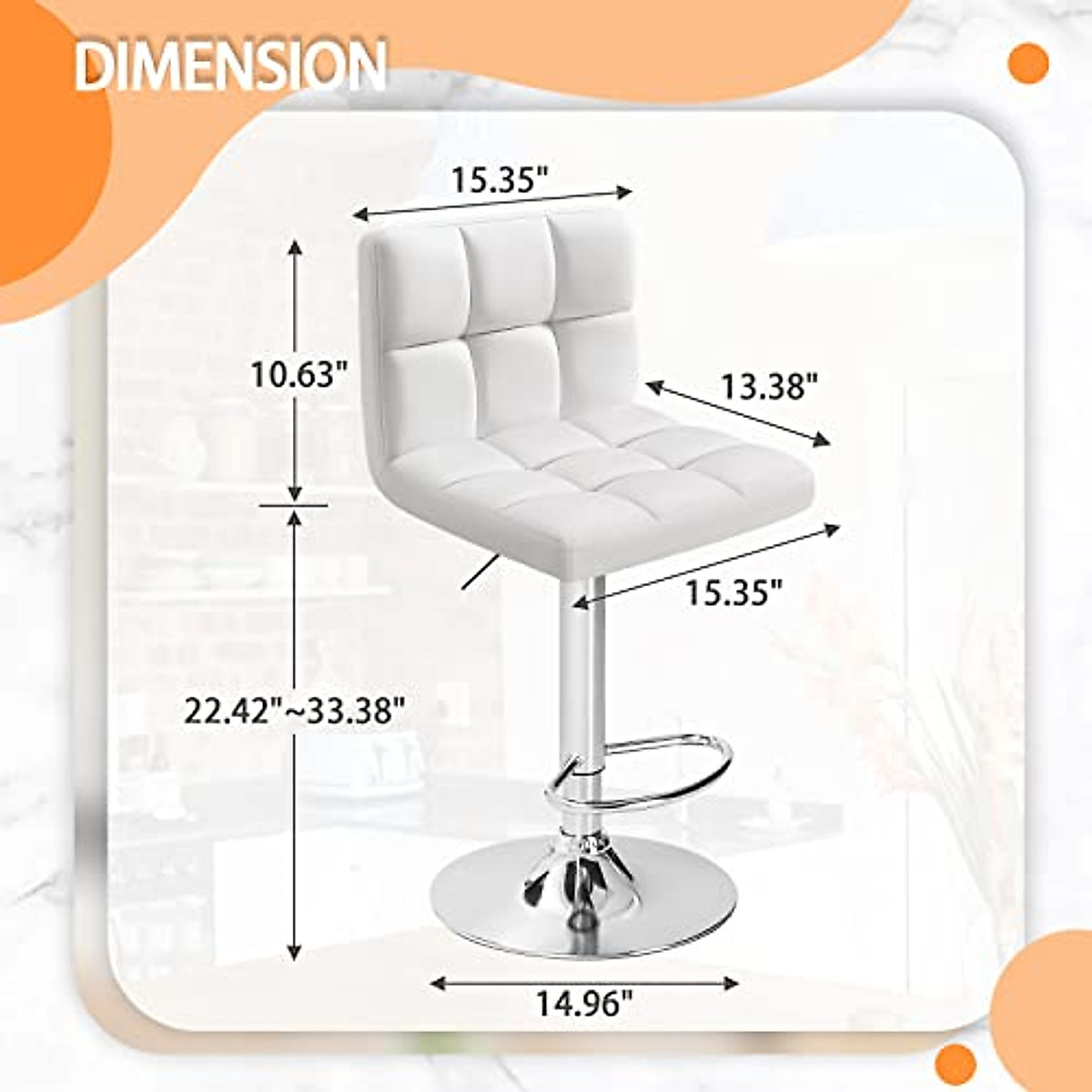 Furmax Bar Stools Modern Pu Leather Swivel Adjustable Hydraulic Bar Stool Square Counter Height Stool Set of 2(White)