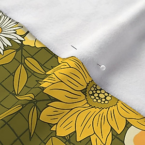 Spoonflower Fabric - 1970S Retro Avocado Green Yellow Hippie Groovy Daisies Flower Power Printed on Polartec(R) Fleece Fabric by The Yard - Sewing Blankets Loungewear and No-Sew Projects