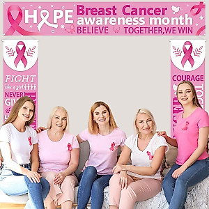 AIBIIN Breast Cancer Awareness Decorations Set Pink Ribbon Breast Cancer Awareness Fence Banner Porch Banner Kit Breast Cancer Door Banner Decorations Breast Cancer Awareness Party Supplies