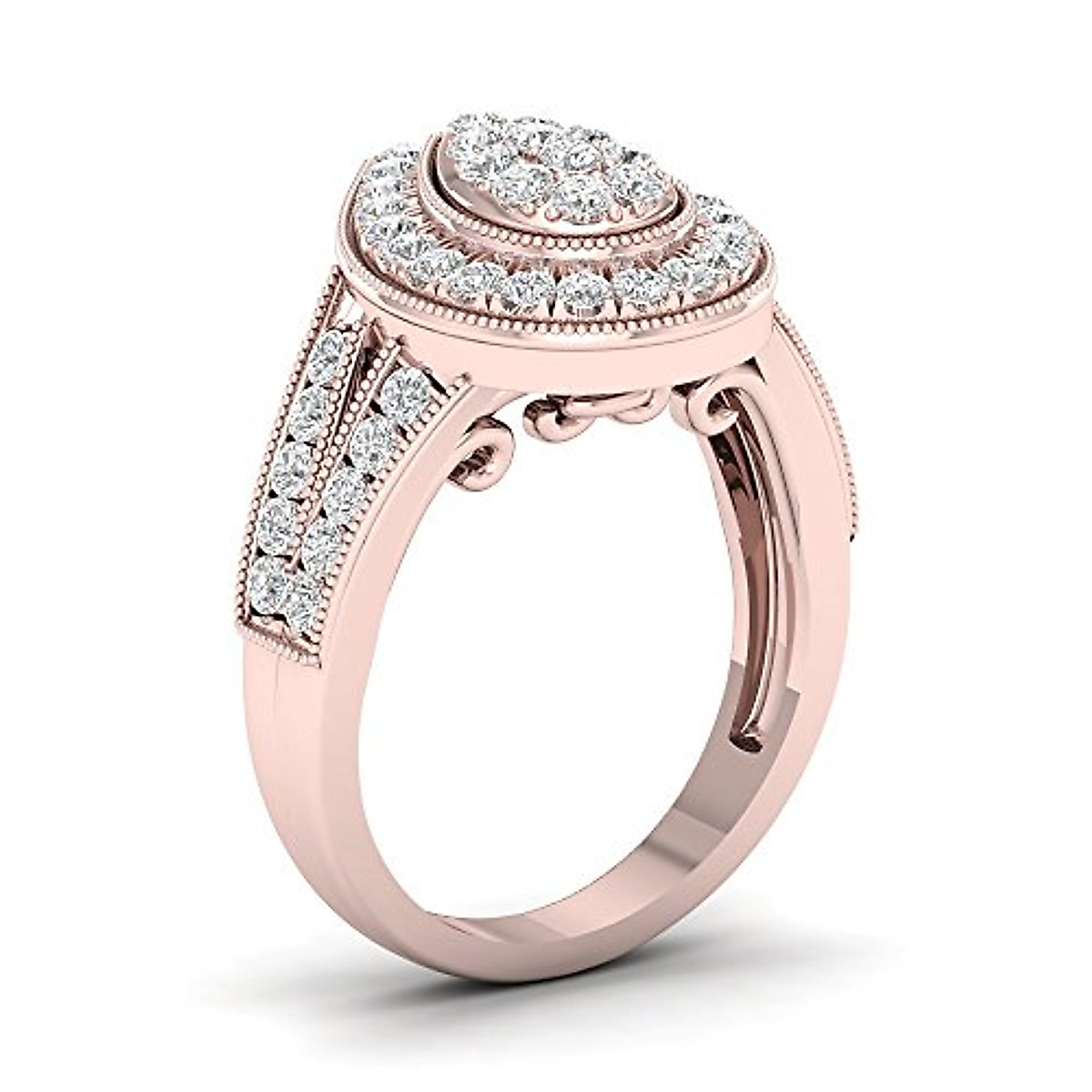 Diamond2Deal 14K Rose Gold Diamond Engagement Wedding Ring Size 8.5 (1ct, Clarity SI2, Color H-I)