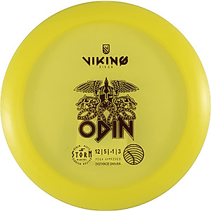 Viking Discs Odin Storm Plastic | Distance Driver | Advanced Disc Golf Driver [Stamp Color & Color Shade May Vary] (173-176g, Yellow)
