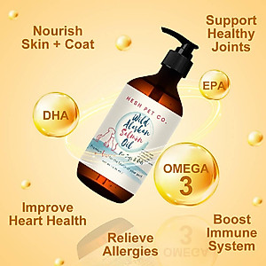 Premium Wild Alaskan Salmon Oil for Dogs & Cats - 32oz Skin & Coat Supplement with Essential Fatty Acids - Fish Oil, Salmon Oil for Puppies, Omega 3 Fish Oil for Dogs, Wild Fish Oil