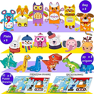Arts and Crafts for Kids, Animal Paper Craft Kits for Toddlers Ages 3-5, 24 Pcs Fun Creative DIY Activities Projects Craft Box for Boys & Girls Preschool Classroom/ Birthday/ Christmas Party Supplies
