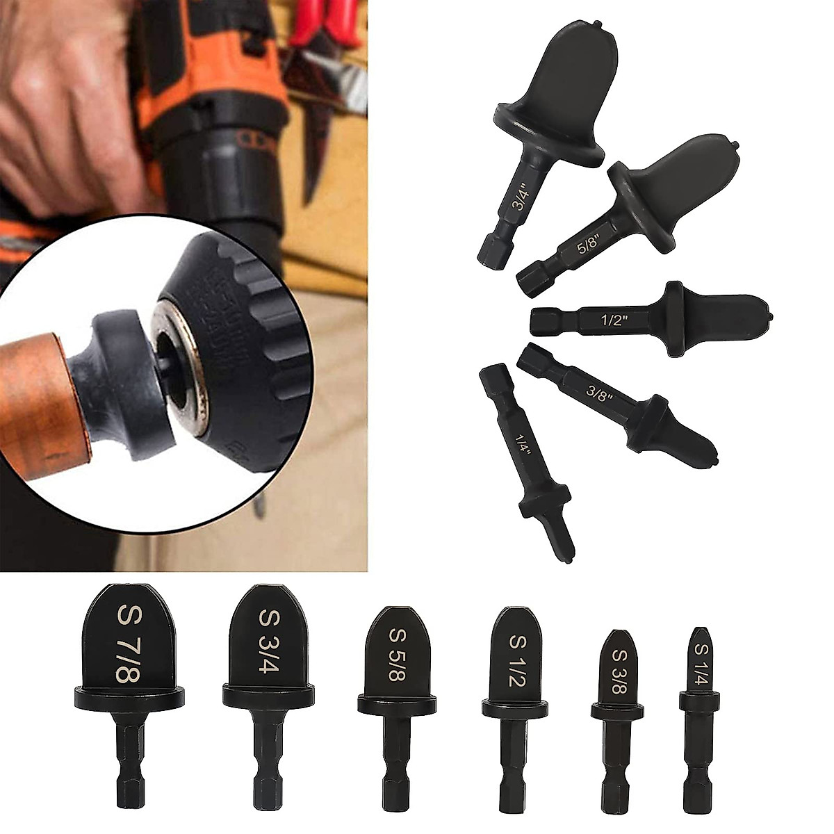 WMLBK 11pcs Swaging Tool Drill Bit Set, Air Conditioner Copper Tube Expander Tool, Copper Pipe Expander HVAC Tools Round Handle Tube Expander Sets with 1/4, 3/8, 1/2, 5/8, 3/4, 7/8 Bits