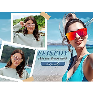 FEISEDY Mirrored Rimless Sunglasses One Piece Lens Reflective Sunglasses for Women Men B2647