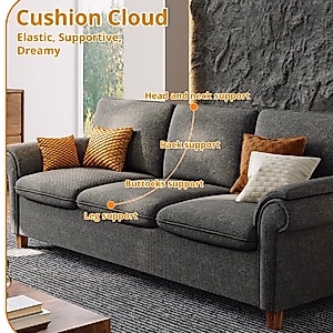 LIKIMIO Sofa 89 Inch, Comfy Sofa Couch with USP Port, Extra Deep Seats Modern 3 Seater Sofa, Couch for Living Room Apartment Lounge, Gray Chenille