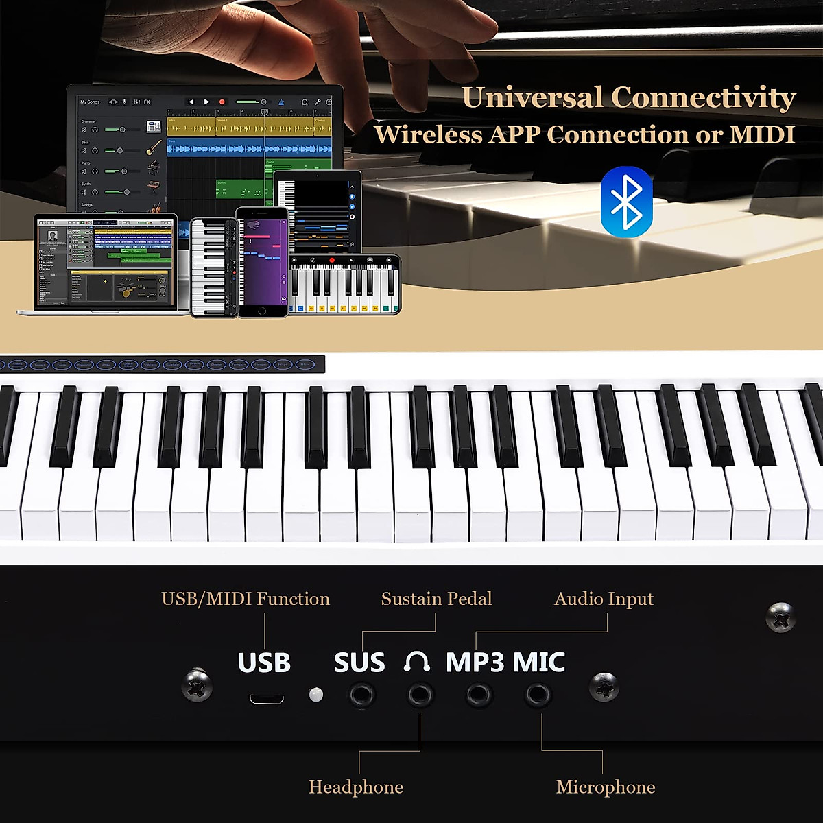 Costzon 88-Key Portable Keyboard Piano, Electric Keyboard Digital Piano w/Full Size Semi Weighted Keys, USB/MIDI Keyboard, Sustain Pedal, Power Supply & Carrying Case for Beginners Adults Kids, White