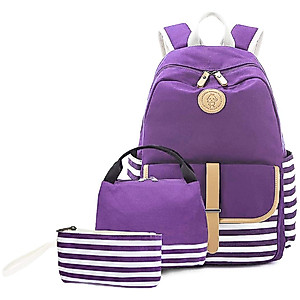 Backpack for Girls, Createy School Backpack Bookbags Causal Travel Canvas Rucksack Laptop Bag Canvas Girls Backpacks with Lunch Box and Pencil Case for Teens