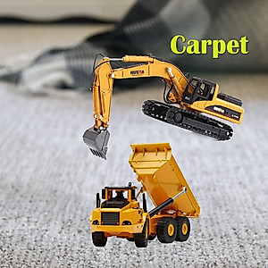 Qcar Construction Dump Truck Excavator Toys, Heavy Duty Alloy Construction Vehicles, 1:50 Scale Diecast Site Digger and Dumper Set, Toy Trucks for Kids 8,9,10,11,12 Year Old and up(2Pcs)